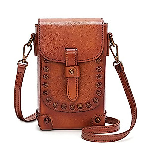 Montana West Crossbody Handbag Genuine Leather Shoulder Bag Mini Vintage Cell Phone Purse for Women Brown MWG02-9062_BR
