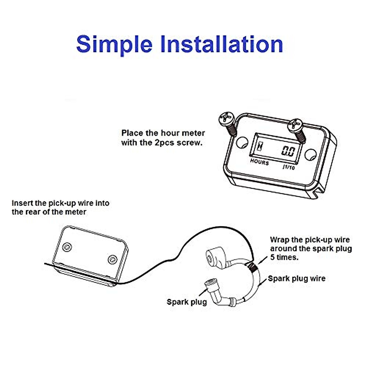 NKTECH NK-HS2 Inductive Hour Meter for Gas Engine Lawn Mover Marine ATV Motorcycle Boat Snowmobile Dirt Bike Outboard Motor Generator IP68 99999HRS Hourmeter (Black)