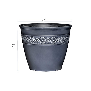 Classic Home and Garden Corinthian Round Resin Flower Planter Pot, Storm Blue 8" (Pack of 3)