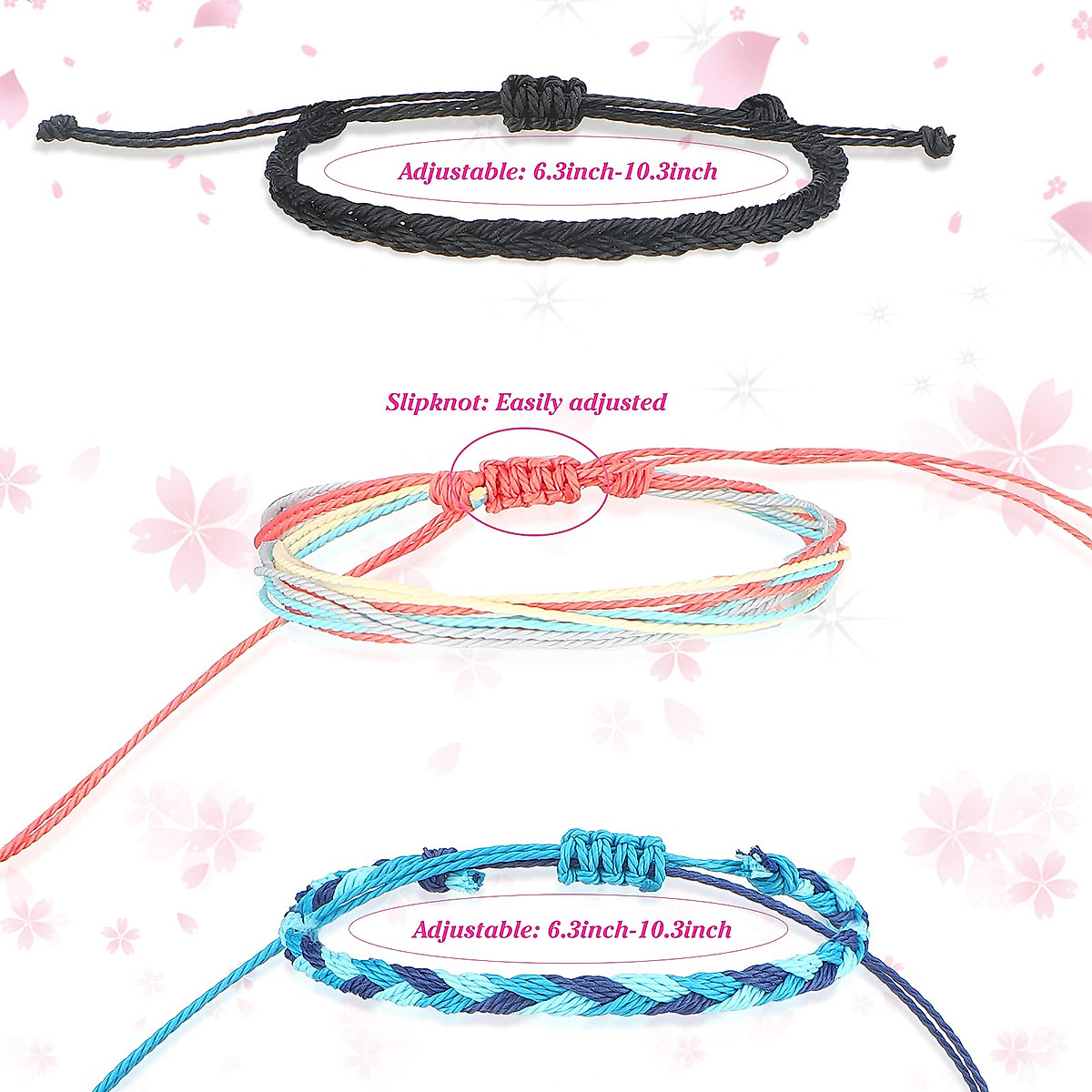 Hicarer 33 Pieces Summer Rope Bracelet Set for Women Adjustable Friendship Bracelet Handmade Braided Beach Ankle Bracelet Jewelry (Elegant Style)