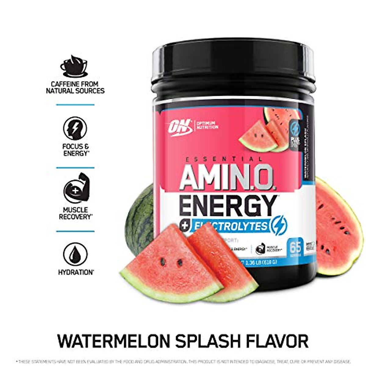 Optimum Nutrition Amino Energy + Electrolytes Powder - Pre Workout, BCAAs, Amino Acids, Keto Friendly, Energy Powder - Watermelon Splash, 65 Servings
