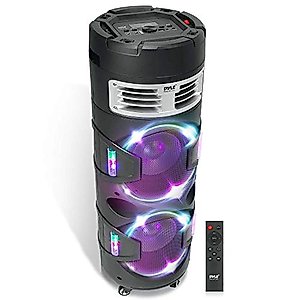 Pyle Portable Bluetooth PA Speaker System - 1200W Outdoor Bluetooth Speaker Portable PA System w/TWS Function, Microphone in, Flashing DJ Party Lights, USB Reader, FM Radio, Rolling Wheels