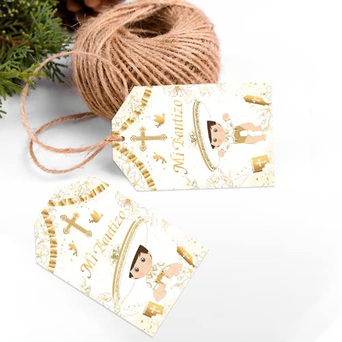 Mi Bautizo Decorations-Gold Religious Boy Baptism Favor Tags for Boy God Bless,Baptism Party Decoration Christening Supplies Gift Bags Box Envelope Mi Bautizo Tags Baptism Thank You Tags