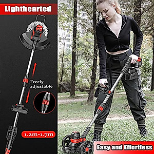 Electric Weed Wacker Battery Powered Weed Eater, 120cm-170cm Cordless String Trimmer Battery Powered Weed Wacker Lightweight Grass Cutter Machine with Battery, Charger and Wheel