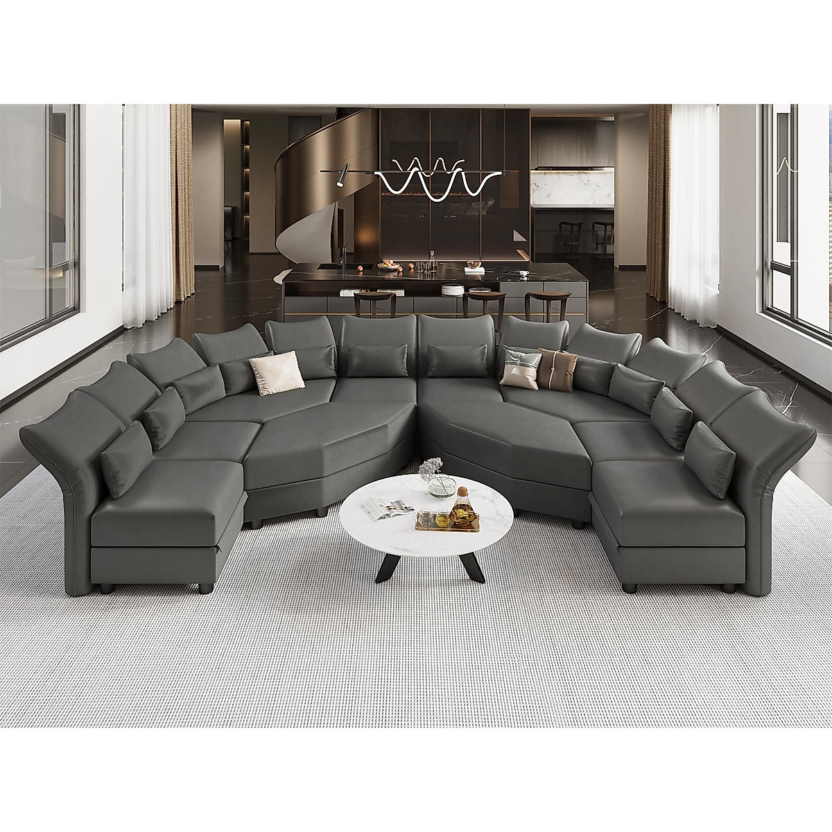 LLappuil Reversible Sectional Sofa Modern Modular Sectional Couch with Chaise L Shaped Corner Sectional 8 Seater with Storage Seats,Memory Foam,Modular Sofa for Small Space,Living Room,Dark Grey