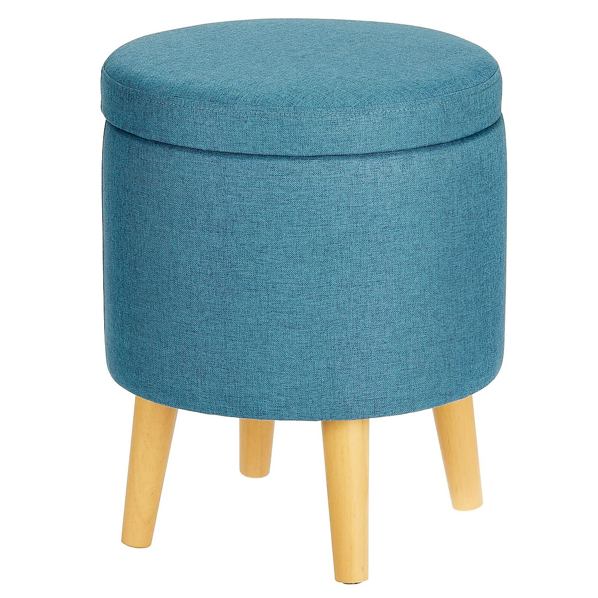 mDesign Round Storage Ottoman Foot Rest Chair - Small Stool Furniture Organizer and Seat with Wood Legs for Dorm, Living Room, Office, Closet, Vanity, Bedroom, or Desk - Teal Blue