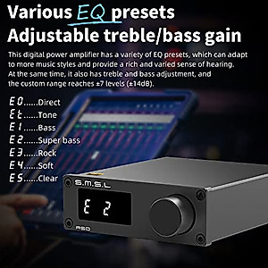 S.M.S.L A50 Stereo Audio Amplifier, 100W x 2 Mini Hi-Fi 2 Channel Class D AMP Receiver, TPA3116*2 Bluetooth 5.0 Bass and Treble 2.0 CH for Home Speakers with Remote Control
