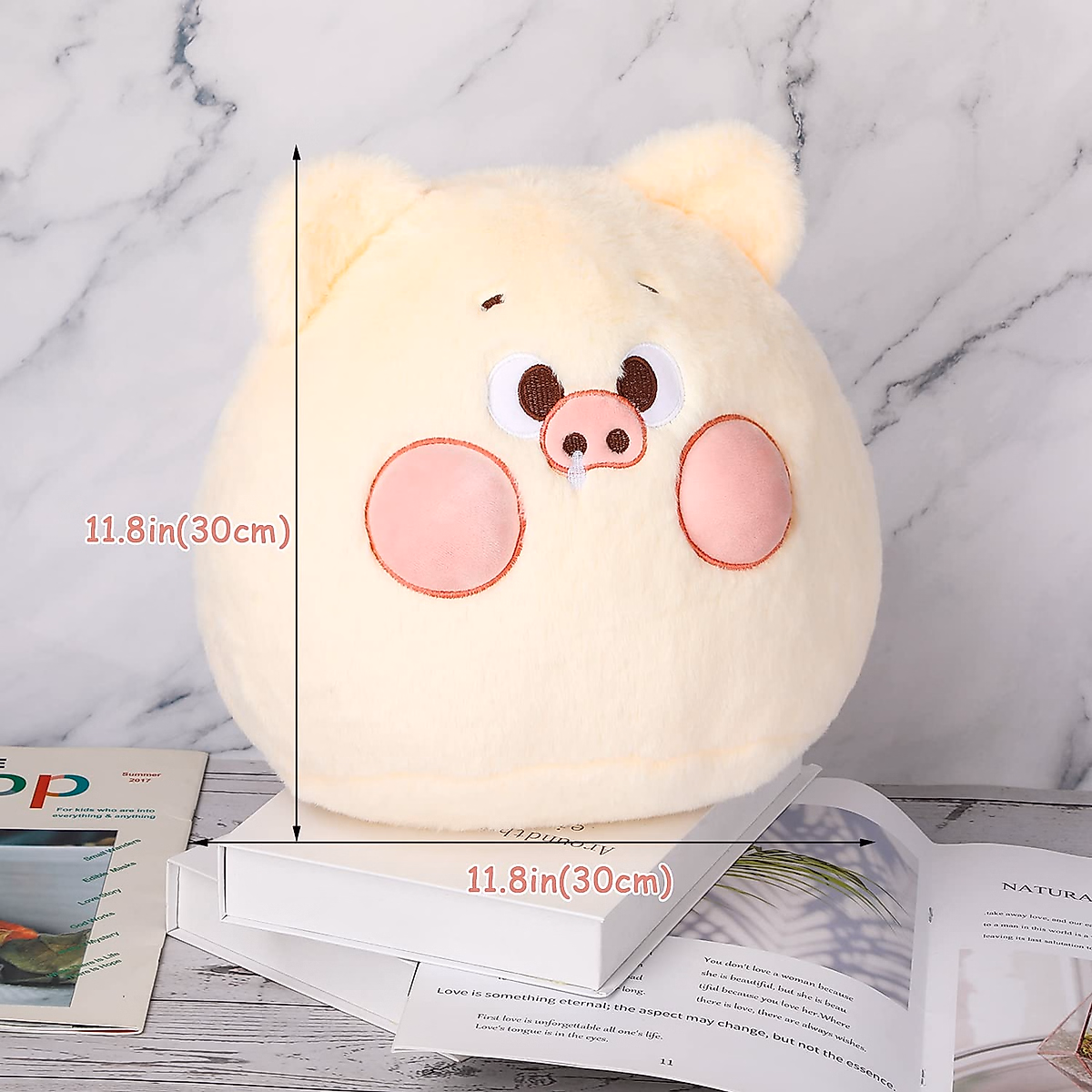 FITNISSFTW Plush Toy, Stuffed Animal Throw Plushie Pillow Doll, Soft Black and White Fluffy Friend Hugging Cushion - Cute Present for Every Age & Occasion (Round Pig)