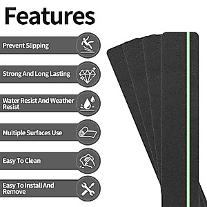 Q-Hillstar Non Slip Stair Treads with Glow in Dark Stripe (10-Pack), 6" X 28" Waterproof Non Slip Stair Tape, Outdoor Stair Treads Non-Slip, High Traction Friction Abrasive Adhesive Tape