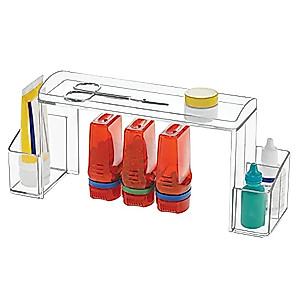 mDesign Small 2-Tier Plastic High-Rise Bathroom Cabinet Organizer - Vitamin Bottle, Medicine, Makeup Storage Shelf for Sink, Counter, and Vanity - Perfect for Hair Product Organization - Clear