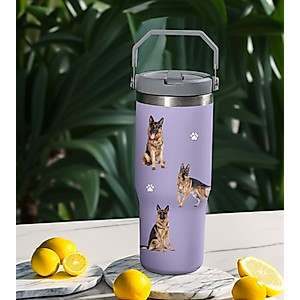 Caiibaoob German Shepherd Tumbler for German Shepherd Owners, 30oz Stainless Steel Vacuum Insulated Water Bottle (German Shepherd-Lavender)