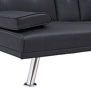 Anwick Modern Leather Futon Sofa Bed,Convertible Folding Couch Recliner Sleeper Loveseat for Small Space,Apartment,Office,Dorm,with Cup Holders and Removable Armrest Black (Black)