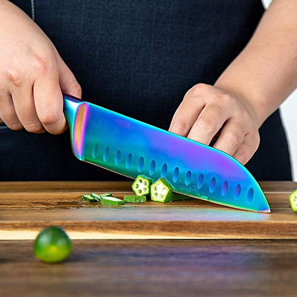 WELLSTAR Kitchen Knife Set 3 Piece, Razor Sharp German Stainless Steel Blade and Comfortable Handle with Rainbow Titanium Coated, Chef Santoku Paring for Cutting Dicing Mincing and Peeling, Gift Box