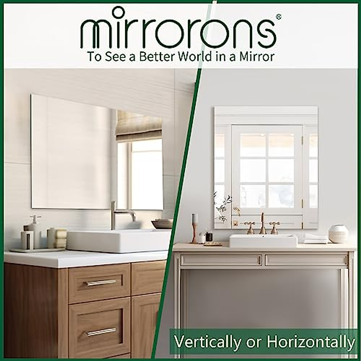 Mirrorons Frameless Mirror, Wall Mirror 40" x 32", Modern Rectangle Bathroom Mirrors for Wall with Polished Edge, Hangs Horizontally or Vertically. Entryways, Bathroom, Gym.