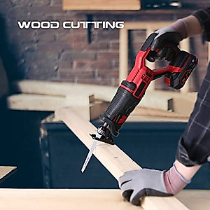 20V Cordless Reciprocating Saw, 2.0Ah Lithium Battery Pack, 0-3000RPM Variable Speed, 6 Saw Blades Wood/Metal/PVC Pile Cutting Electric Saw with Orbital Cutting Switch