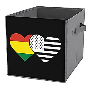 Bolivia and Black American Flag Canvas Collapsible Storage Bins Cube Organizer Baskets with Handles for Home Office Car