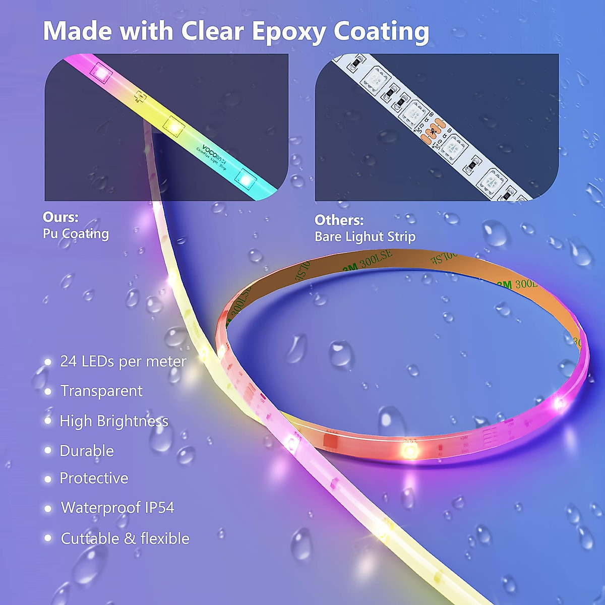 VOCOlinc RGB+IC LED Strip Lights, 16.4ft Smart LED Strip Work with Apple HomeKit, Alexa, Google, High Brightness, Segmented DIY, Music Sync, PU Coating, WiFi LED Lights for Bedroom,TV Christmas Decor