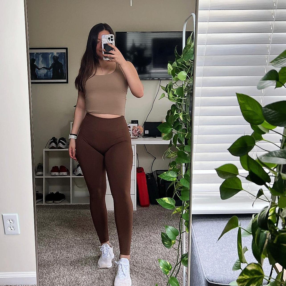 AUROLA Workout Leggings for Women Seamless Scrunch Yoga Pants Tummy Control Gym Fitness Sport Active Leggings 25'' (S, Dandelion Brown)