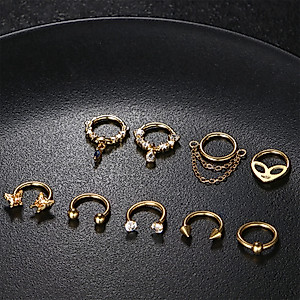 FIBO STEEL 16G Septum Ring Septum Piercing Jewelry for Women Stainless Steel Septum Nose Rings Horseshoe Cartilage Hoop Helix Tragus Piercing Jewerly Gold-tone 8mm