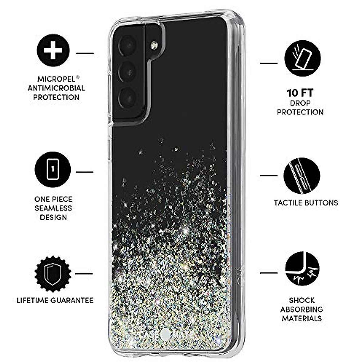 Case-Mate - Twinkle Ombre - Case for Samsung Galaxy S21 Plus 5G - Glitter Foil Elements - 10 ft Drop Protection - 6.7 inch - Stardust