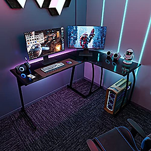 SUPER DEAL L-Shaped Corner Desk Computer Gaming Desk - Modern Home PC Table Office Writing Workstation, Black