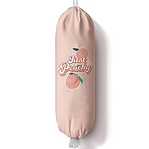 Cute Grocery Plastic Bag Holder Just Peachy Quote Fruit Grocery Trash Bag Storage Dispenser Hanging Bags Organizer for Kitchen Peach Decorative Pink 23"x9"Large