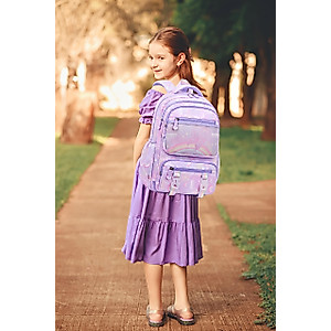 Vimivon Girls Backpack for Kids 6-8 Butterfly Backpacks for Girls 8-10 1st 2nd Grade Kindergarten Preschool Elementary School,Purple