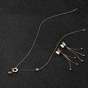 EVEVIC Stainless Steel Butterfly Necklace Earrings Set for Women 14K Gold Plated Hypoallergenic Jewelry Sets (Style-B Rose-Goldtone)