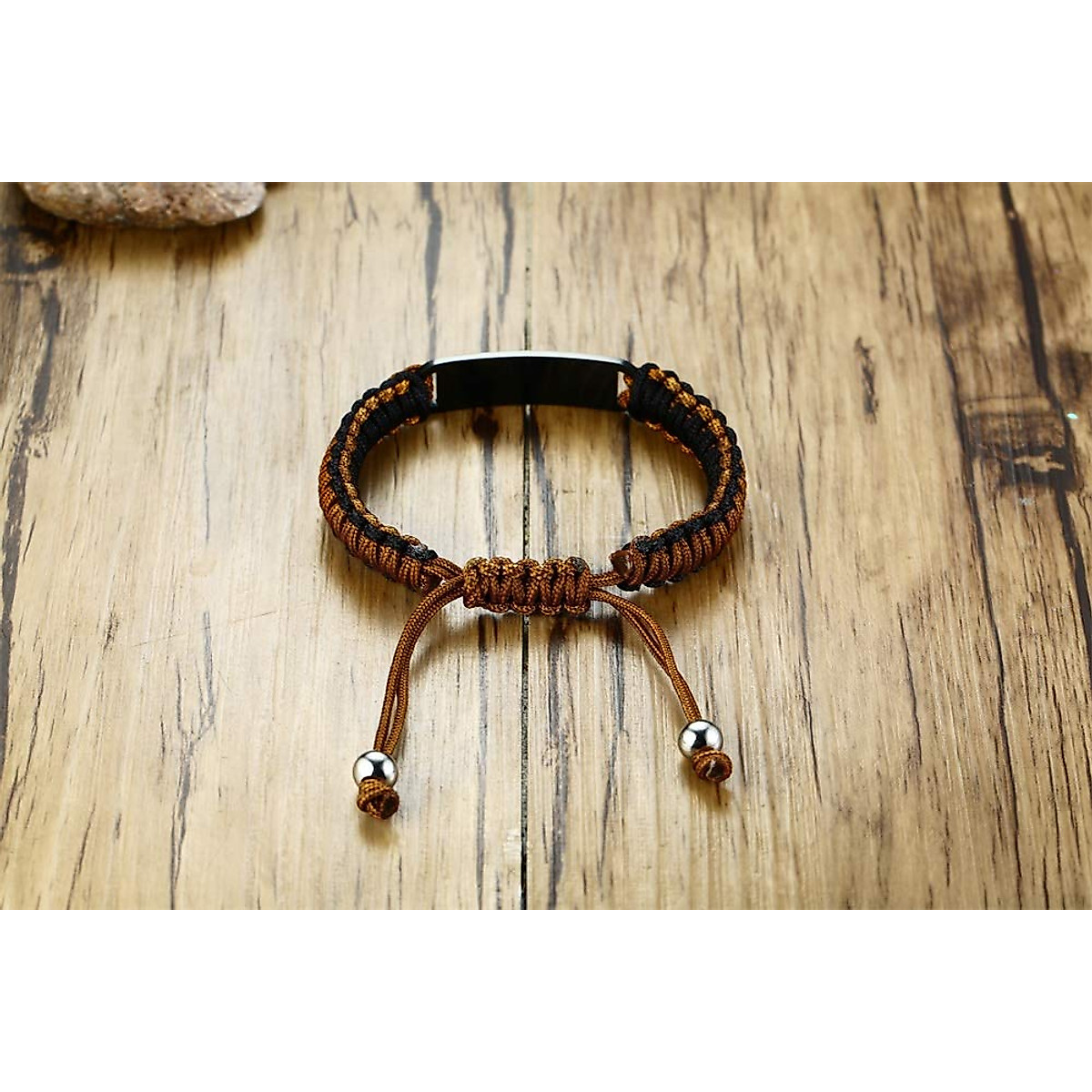 VNOX 3 Color/Set-Customize Medical Alert ID Bracelet Braided Brown Rope Paracord Adjustable Wristband