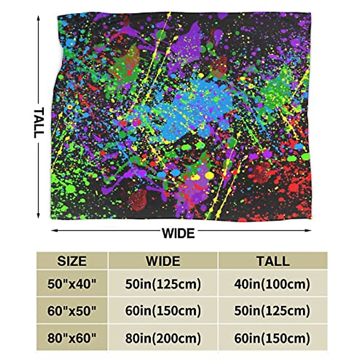 Glow in Dark Splatter Neon Throw Blanket Flannel Blanket 60 x 50 Inches Soft Warm Lightweight Fuzzy Blankets for Bed Sofa Couch Outdoor Travel