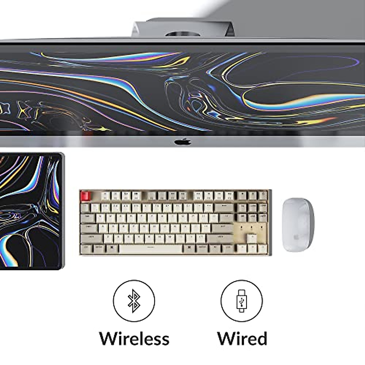 Keychron K8 Tenkeyless Layout Hot-Swappable Wireless Bluetooth Mechanical Gaming Keyboard for Mac Windows, Multitasking 87 Keys USB Wired Computer Keyboard with Keychron Mechanical Brown Switch