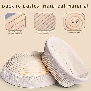 AIxibu Banneton Bread Proofing Basket Set of 2,10-inch Round and 8-inch Oval Sourdough Proofing Baskets - Complete Bread Making Kit for Home Bakers