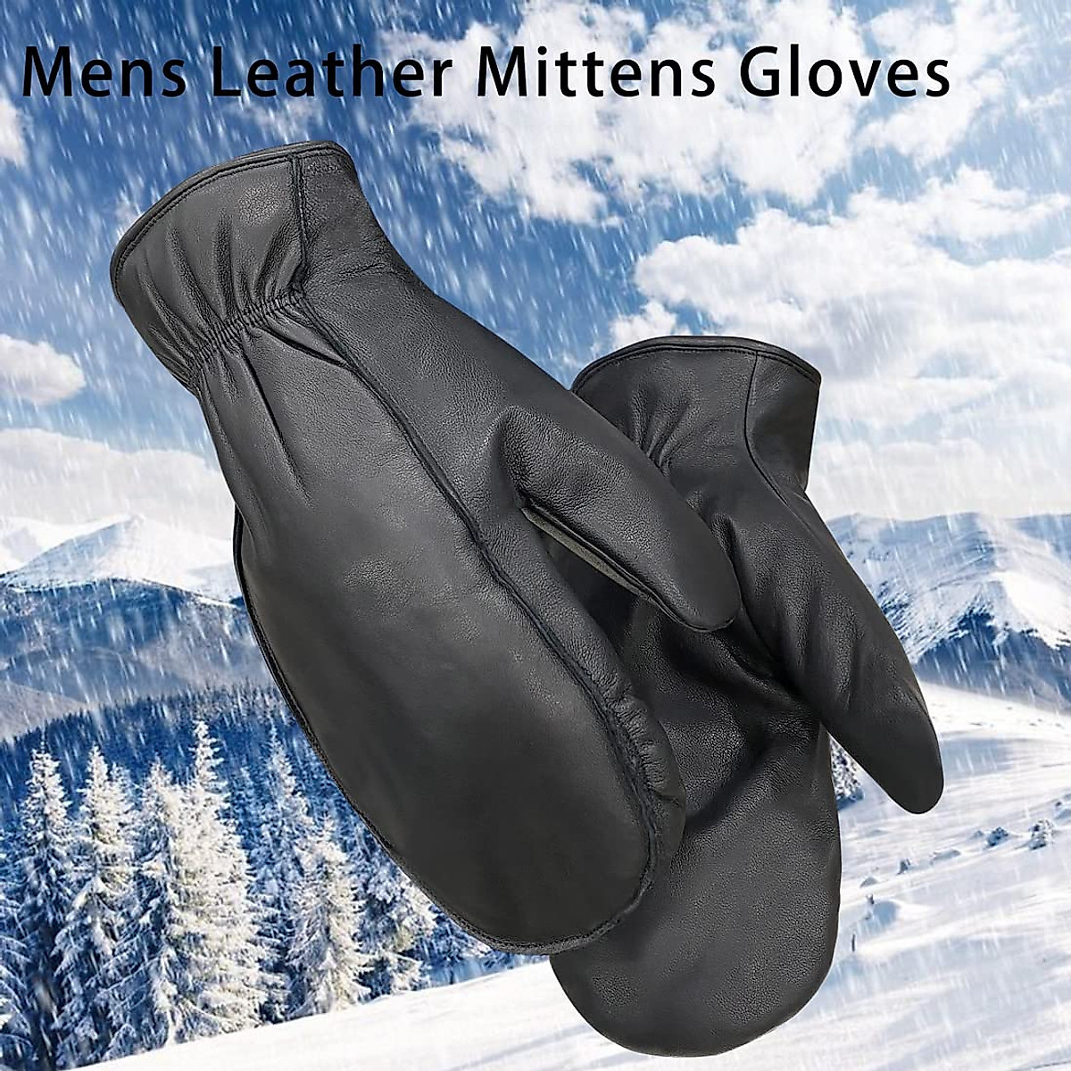 Harssidanzar Thermal Gloves Mens Lambskin Outdoor Leather Mittens Glove Thermolite Lined GM033,Black,Size XXL