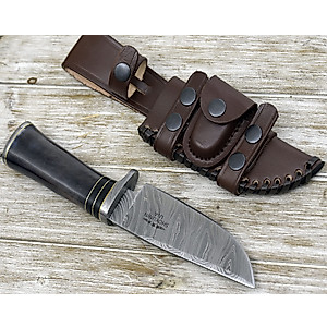 SHOKUNIN USA RazorStrong 5" Hunting Knife High Carbon Steel Damascus Fixed Blade Survival Tactical Knife with Sheath and Non-Slip Ergonomic Handle for Outdoor Camping