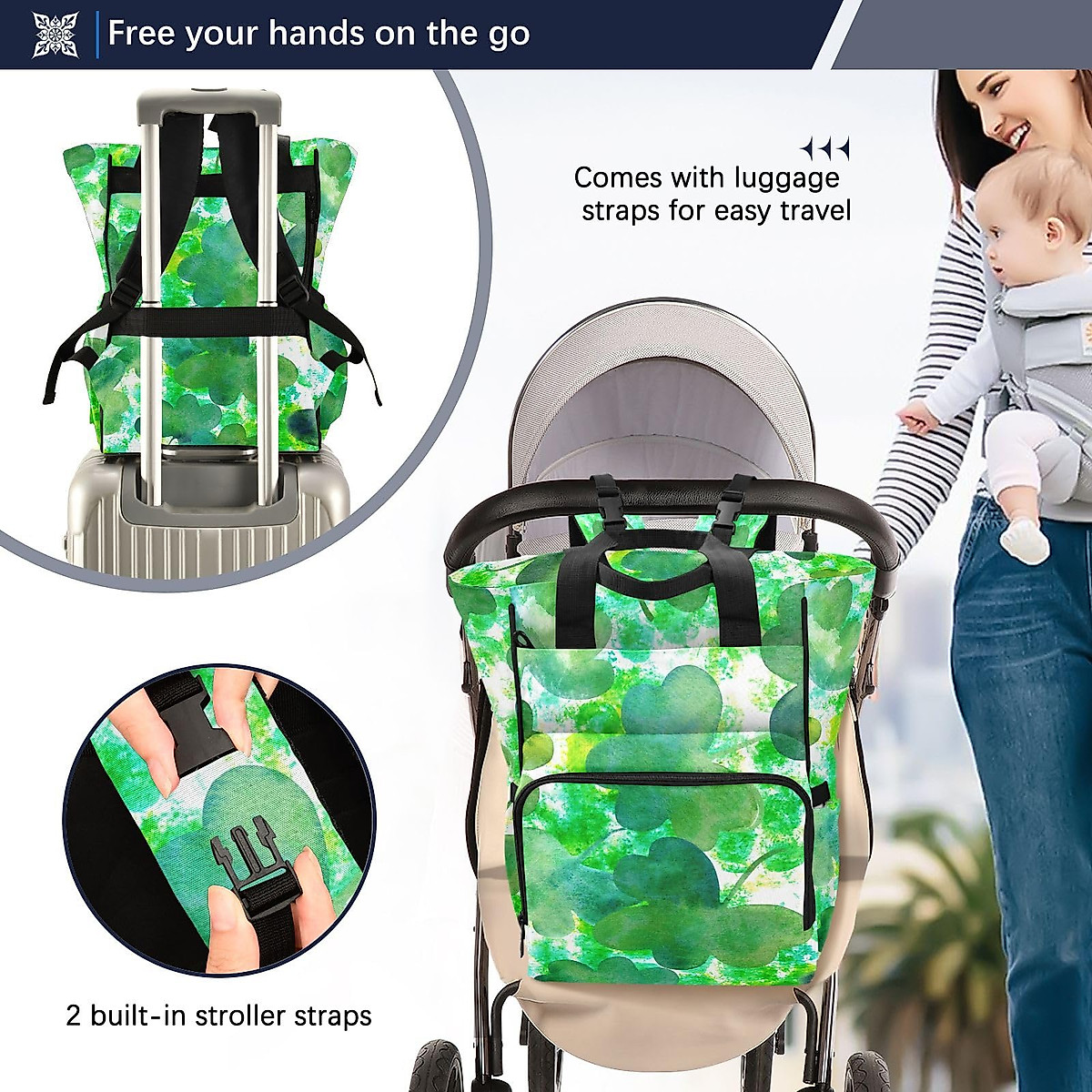 St Patricks Day Diaper Bag Backpack for Baby Boys Girls Multifunction Baby Essentials Travel Tote with Stroller Straps & Bottle Storage Nappy Changing Bag for Dads Moms Hiking Shopping Traveling