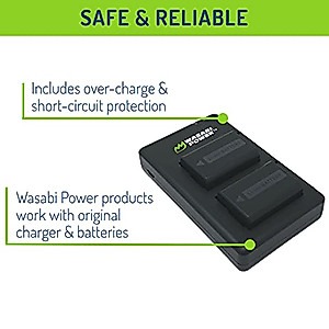 Wasabi Power NP-FW50 Battery (2-Pack) & Micro USB Dual Charger for Sony ZV-E10, Alpha a5100, a6000, a6300, a6400, a6500, Alpha a7, a7 II, a7R, a7R II, a7S, a7S II, DSC-RX10 III, RX10 IV & More