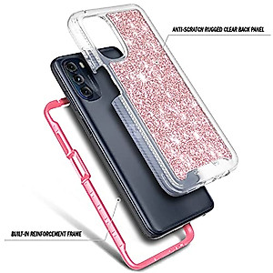NZND Case for Motorola Moto G 5G (2022) with [Built-in Screen Protector], Full-Body Protective Shockproof Rugged Bumper Cover, Impact Resist Durable Phone Case (Glitter Rose Gold)