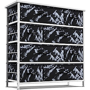 Sorbus Dresser for Bedroom with 8 Drawers - Tall Chest Storage Tower Unit, for Closet, Hallway, Nursery, Entryway Organization - Steel Frame, Wood Top (Marble Black – White Frame)