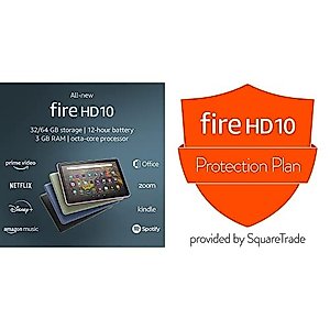 Fire HD 10 Tablet (32 GB, Olive, Lockscreen Ad Supported) + 2-Year Protection Plan