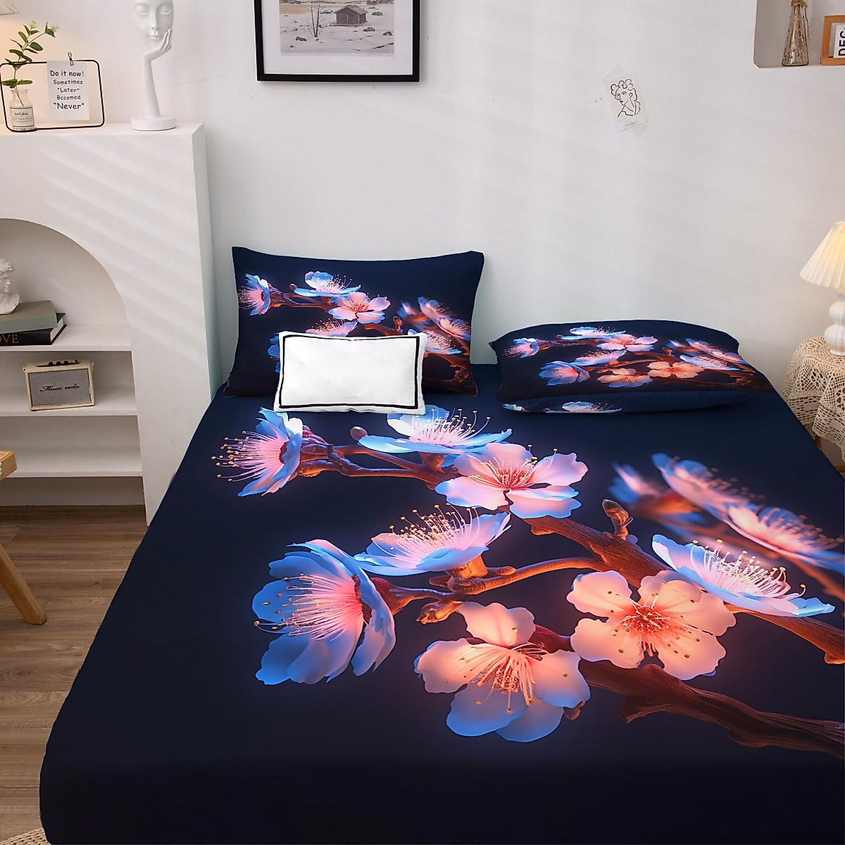 Cherry Blossom Sheets Twin Size, Sakura Pink Bed Sheets, Patterned Bedding Sheets & Pillowcases 3 Piece Set - Soft Microfiber Deep Pocket Fitted Sheet & Flat Sheet & Pillow Case Z9-&-189