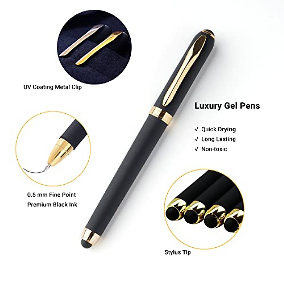 Pen with Stylus Tip, P-223B, Gel Pens Fine Point [0.5mm] Black Ink, Roller Ballpoint Pens Matt Design, Stationery Pens for School Office Supplies