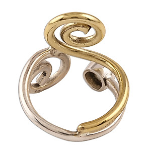 NOVICA Artisan Handmade Rainbow Moonstone Band Ring with .925 Sterling Silver Brass India Gemstone 'Curling Union'