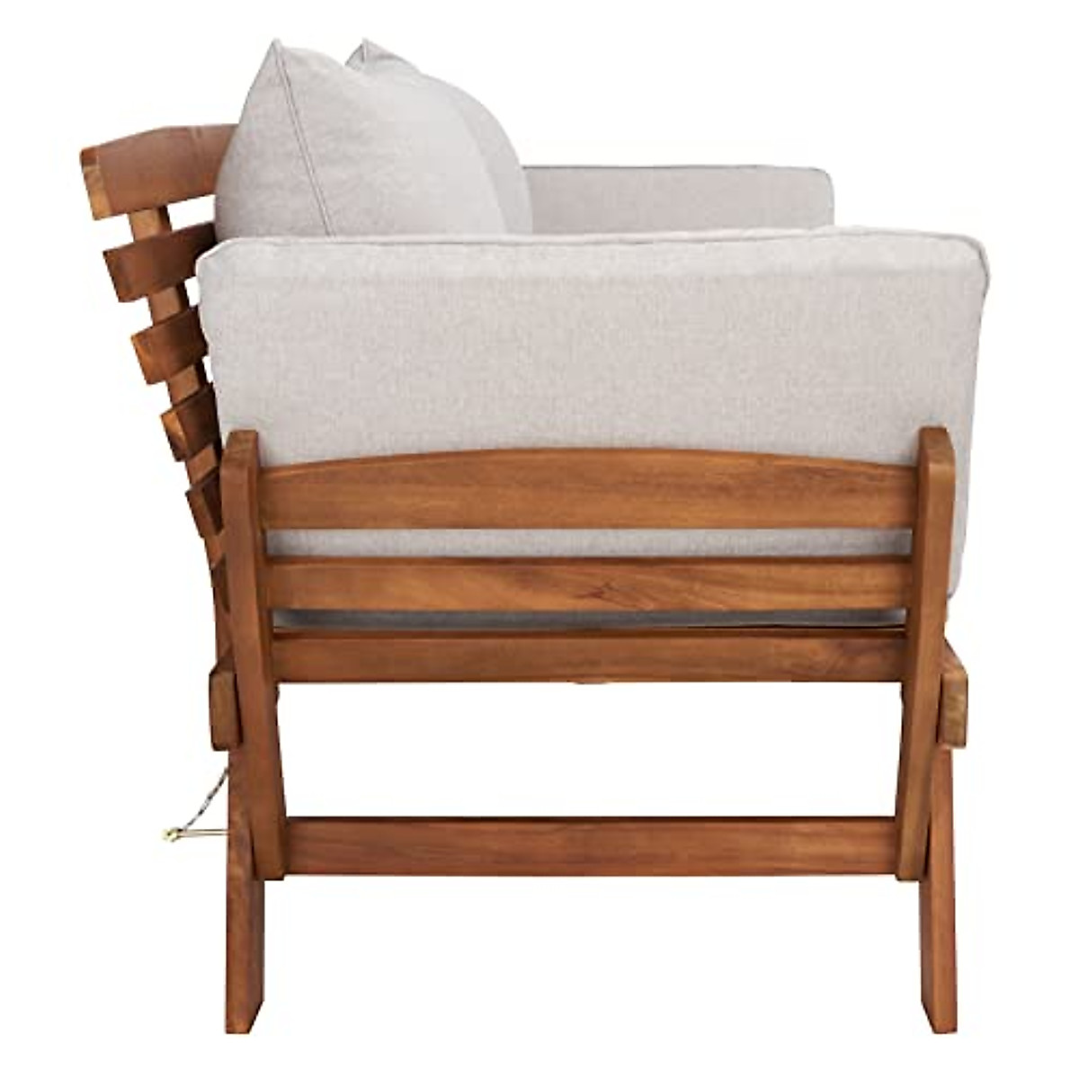 Safavieh PAT7300E Collection Emely Acacia Wood Expandable Loveseat Outdoor Daybed, Natural/Light Grey