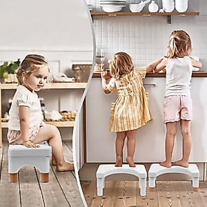 Squatting Toilet Stool, Adjustive 6 Inch to 8 Inch Potty Bathroom Poop Stool for Adults and Children, Reinforced Non-Slip Wooden Stool Foot, Wood Color