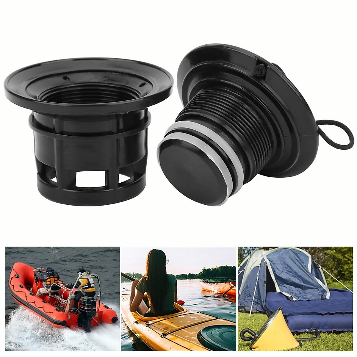 OUKENS Boat Air Valve, PVC Double Seal Anti-Leakage Secure Air Valve Cap Spiral Air Plugs Replacement for Inflatable Boat Raft Paddle Surfboard Airbed Dinghy