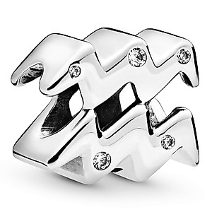 Pandora Sparkling Aquarius Zodiac Charm - Compatible Moments Bracelets - Jewelry for Women - Gift for Women in Your Life - Made with Sterling Silver & Cubic Zirconia, No Gift Box