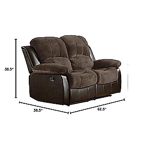 Lexicon Humphreys Loveseat Recliner - Soft Faux Leather Double Reclining Sofa, Manual Pull Tab, Wall Hugger, High-Density Foam, Solid Wood Frame, Easy Assembly, 62.5"W, Living Room, RV - Brown Shades