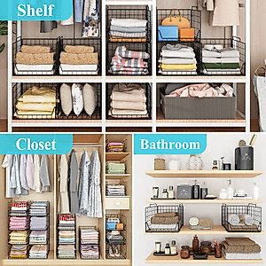 Jakyitvi Stackable Closet Organizers and Storage Bins 4 Pack, Sturdy Metal Clothes Storage Container for Clothes Pants Sweaters, Black Folded Drawer Shelf Organizer for Closet Wardrobe