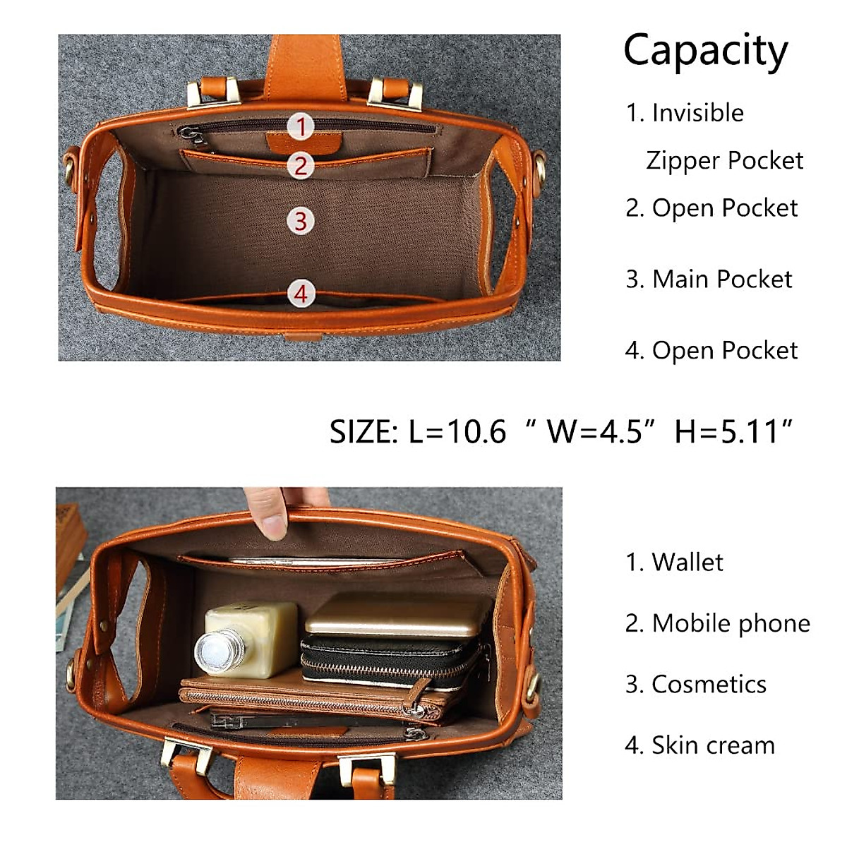 Erivis genuine leather handbag cowhide doctor bag brown shoulder bag buckle women's bag (Orange)