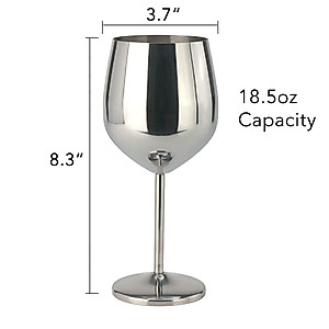 PG Set of 4 Stainless Steel Wine Glass - 18.5oz Silver Mirror Finished Wine Glasses - Unbreakable Wine Glasses - Stem Metal Wine Goblets
